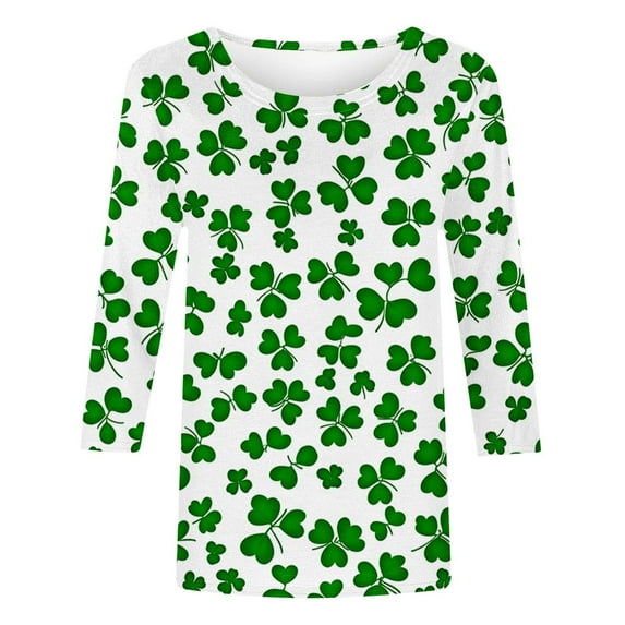KIHOUT Women's St. Patrick's Day 3/4 Sleeve Round Neck Loose Top Heart ...
