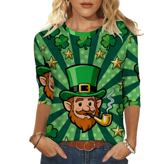 KIHOUT Women's St. Patrick's Day 3/4 Sleeve Round Neck Top Striped ...
