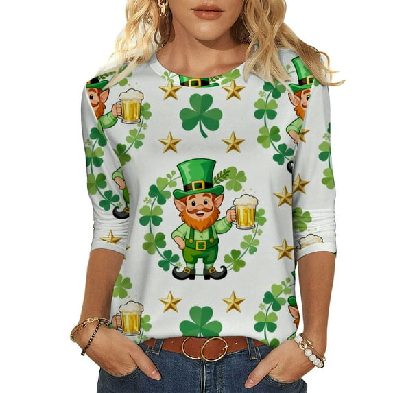KIHOUT Women's St. Patrick's Day 3/4 Sleeve Round Neck Top Striped ...