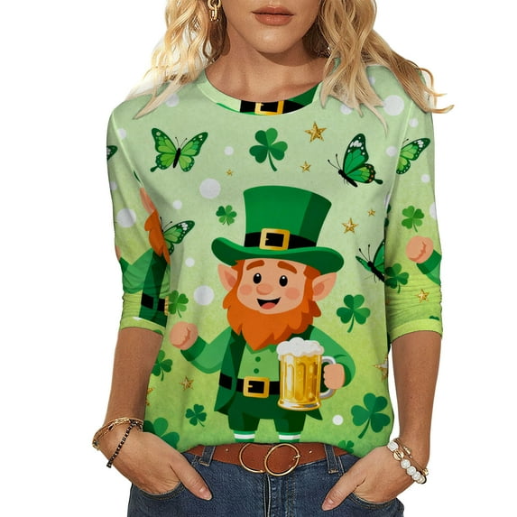 KIHOUT Women's St. Patrick's Day 3/4 Sleeve Round Neck Top Striped ...