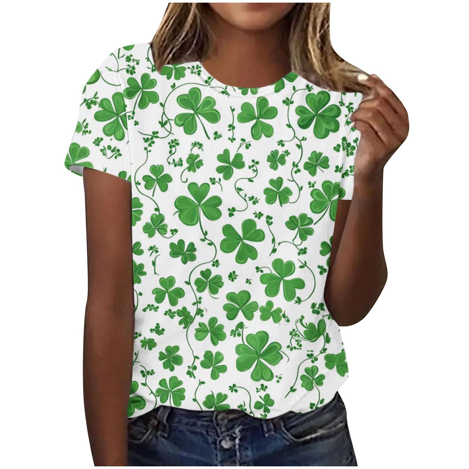 KIHOUT Women's St. Patrick's Day Short Sleeved Round Neck Top Clover ...