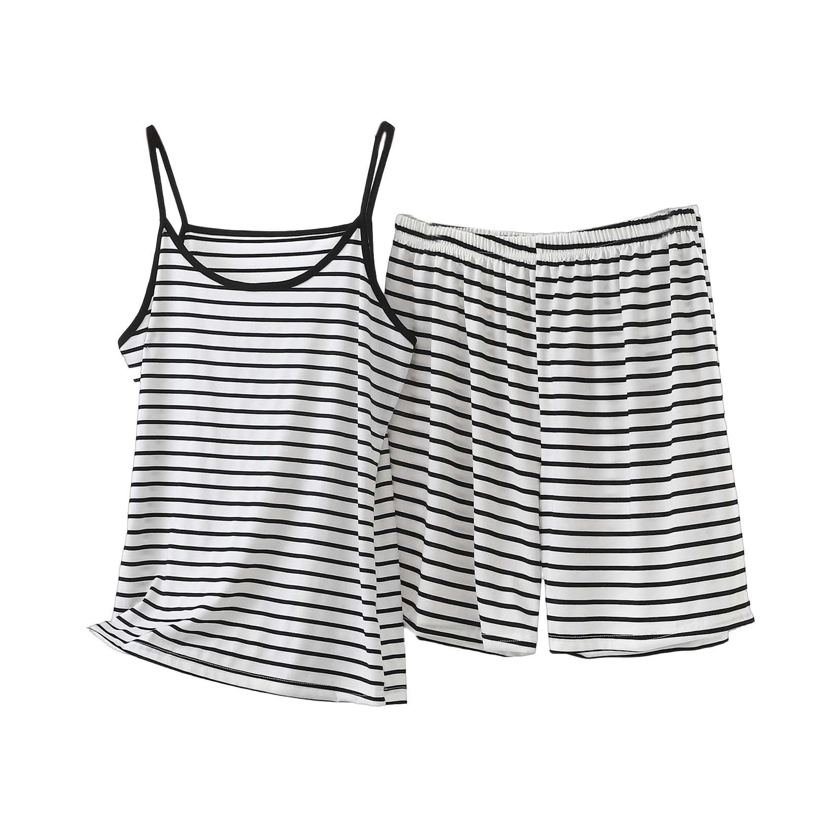 KIHOUT Women's Striped Two Piece Loungewear Set Sleeveless Cami Top and ...