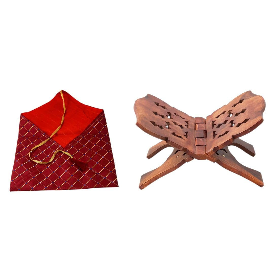 KIING 15 inch Wooden Rehal with Dark red holy Book Cover zulehdan for ...