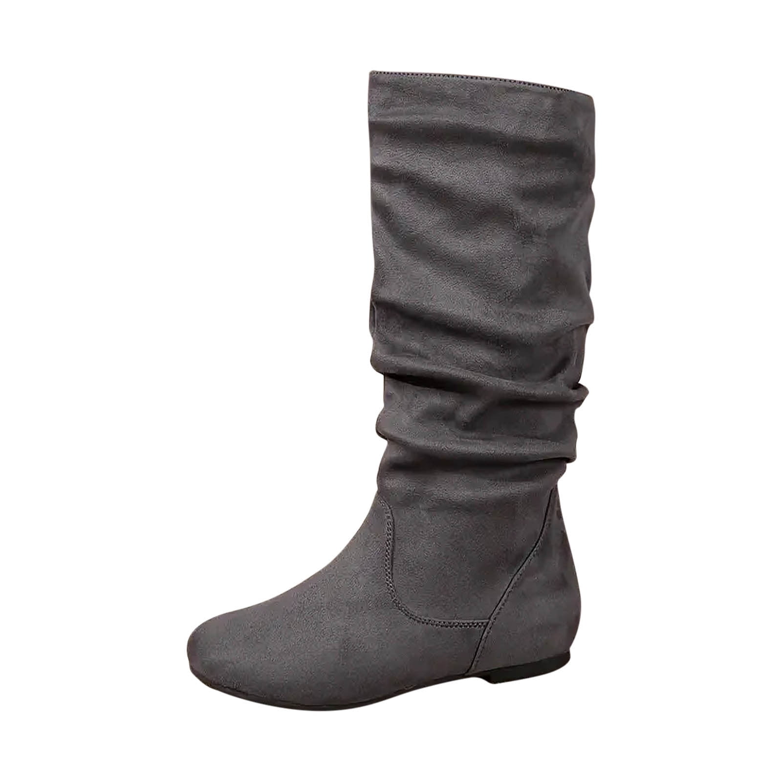 KIJBLAE Clearance Women's Slouch Boots Suede Knee High Flat Boots ...