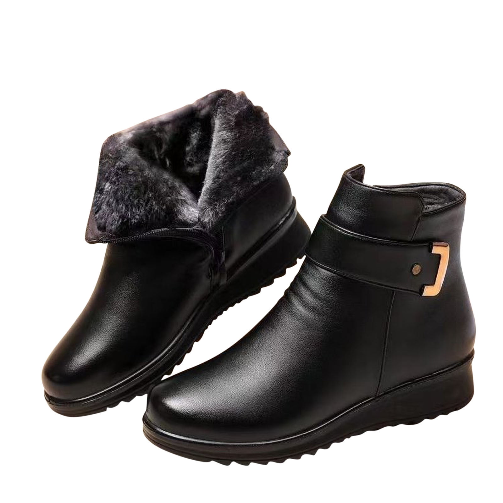 KIJBLAE Women's Winter Boots Warm Fuzzy Fleece Lined Ankle Booties ...