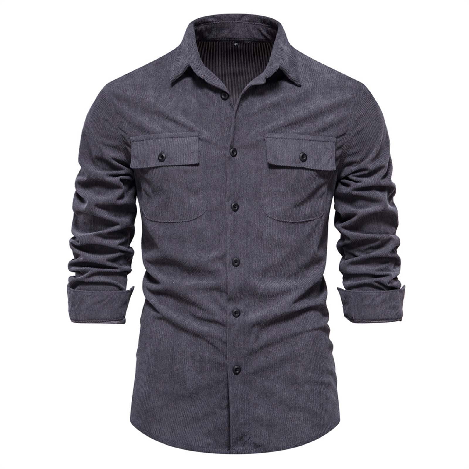KIJBLAE Men's Corduroy Shirt Long Sleeve Button Up Work Business Dress ...