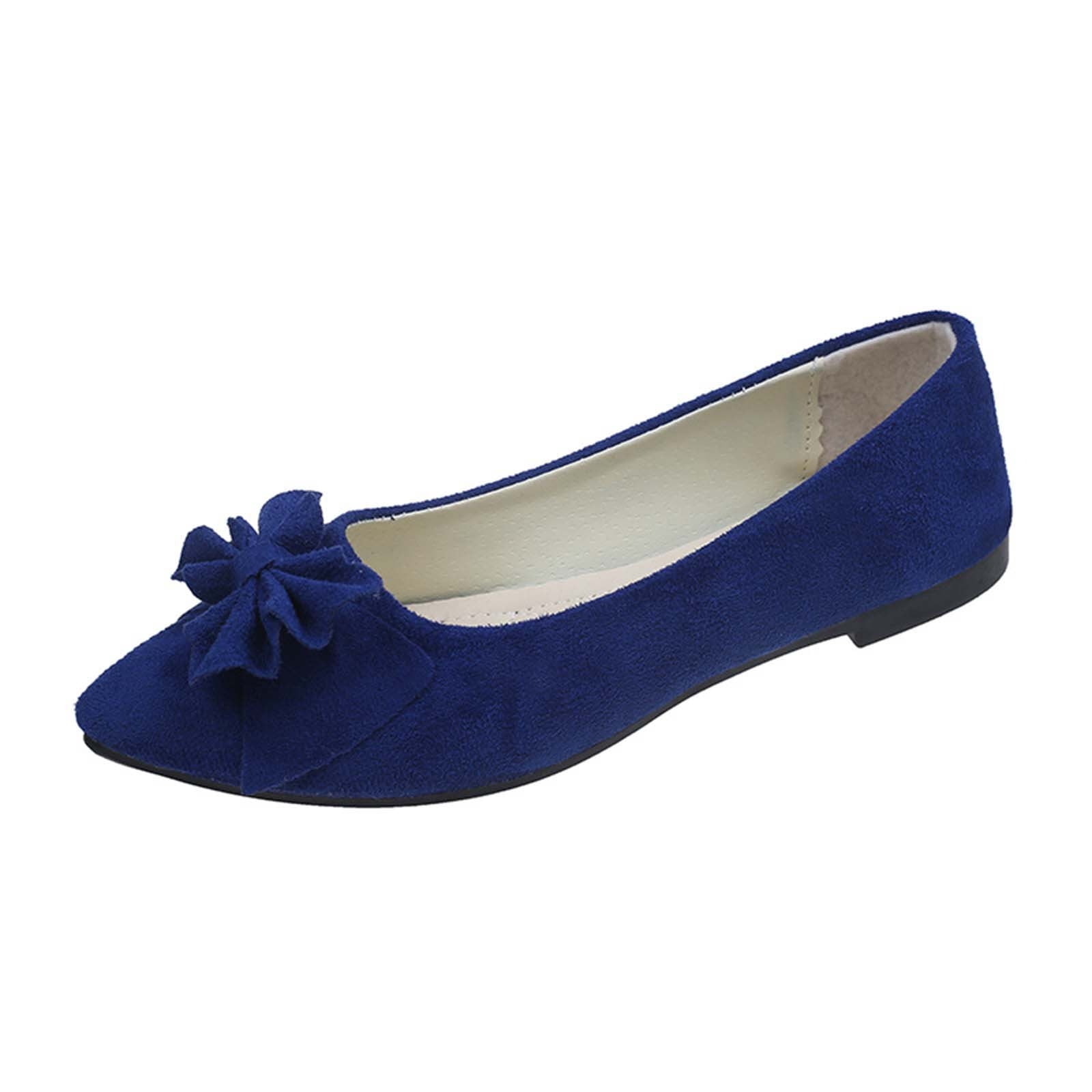 KIJBLAE Women Suede Bow Flats Shoes Slip-On Pointed Toe Ballet Flats ...