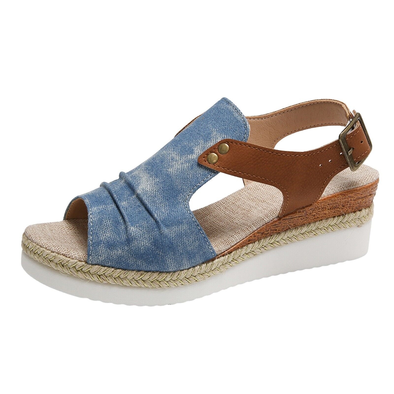 KIJBLAE Women Summer Denim Wedges Sandals Bohemian Open Toe Platform ...