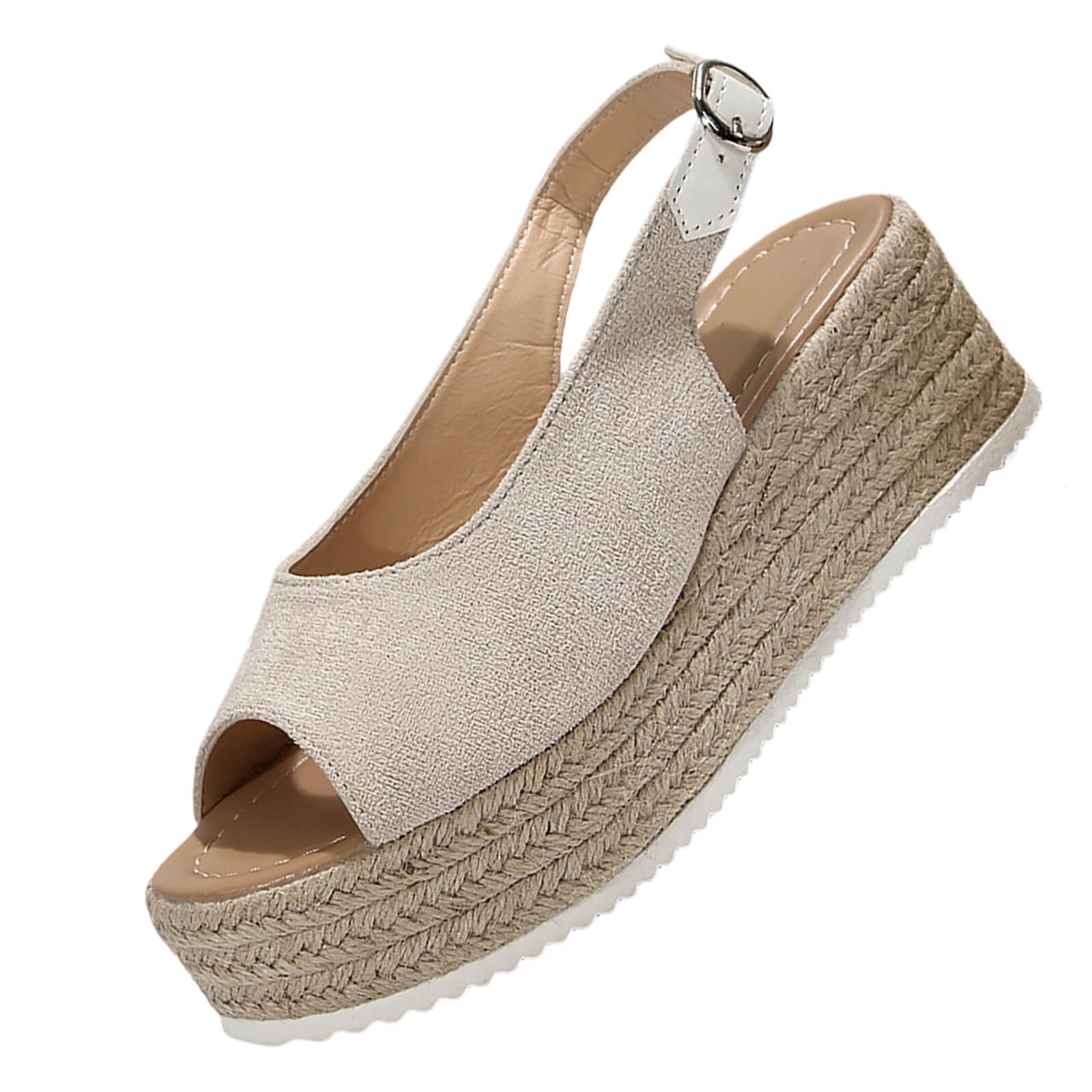 KIJBLAE Women's Espadrille Wedge Sandals, Peep-Toe Slingback with ...