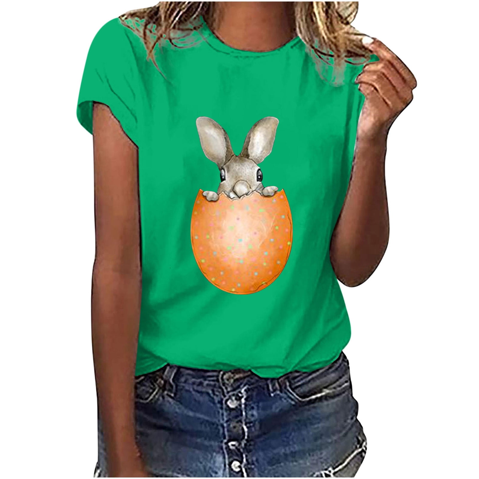 KIJBLAE Women's Happy Easter Shirts Cute Bunny Egg Graphic Print Tees ...