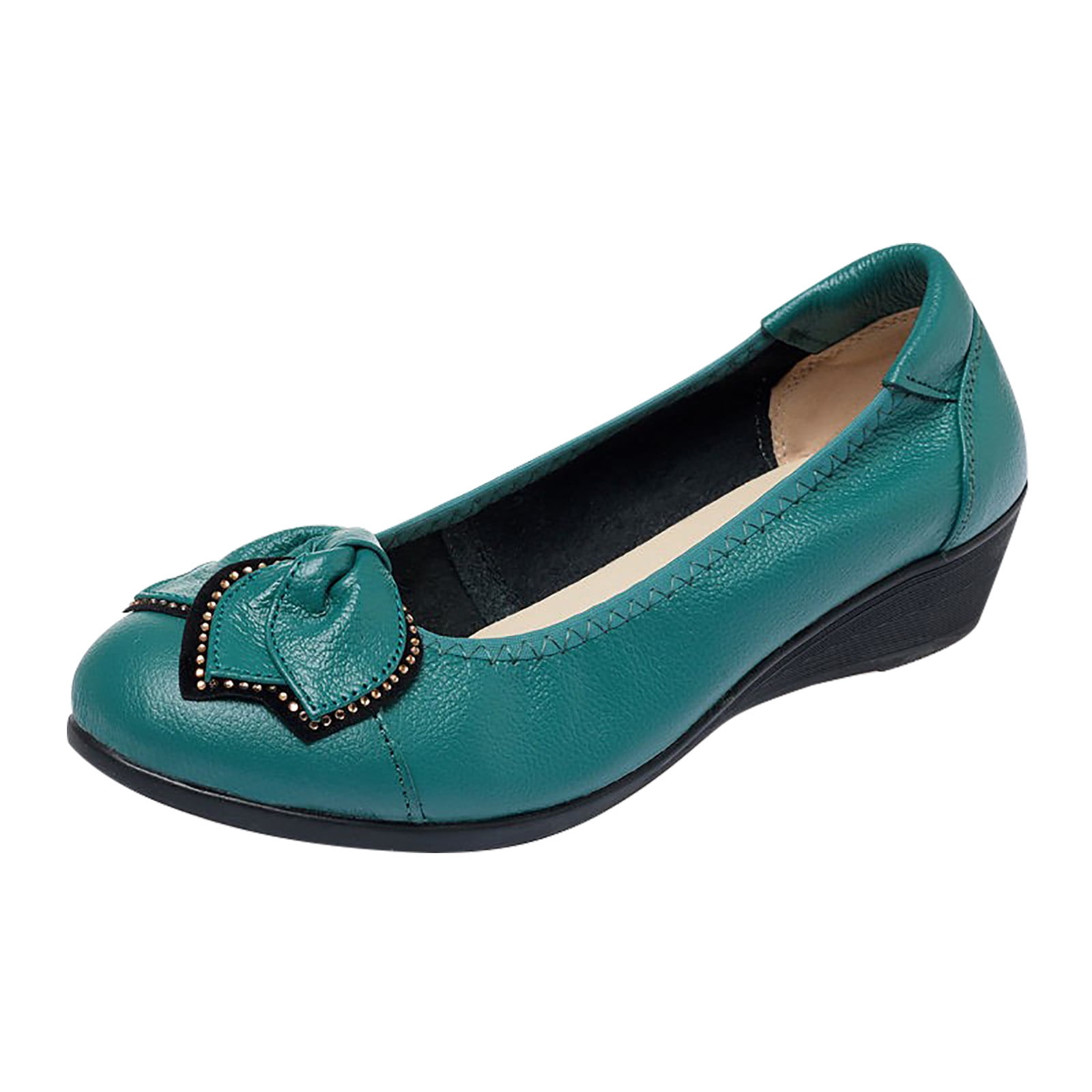 KIJBLAE Women's Leather Loafers Bow Flats Shoes Slip-On Comfort Flat ...