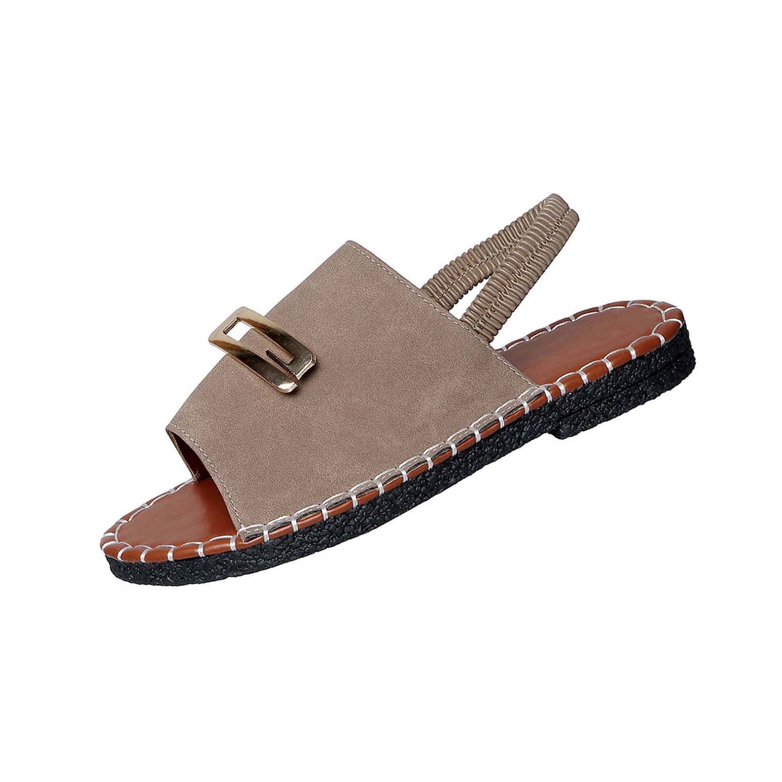 KIJBLAE Women's Metal Buckle Slide Sandals, Open Toe with Elastic Heel ...