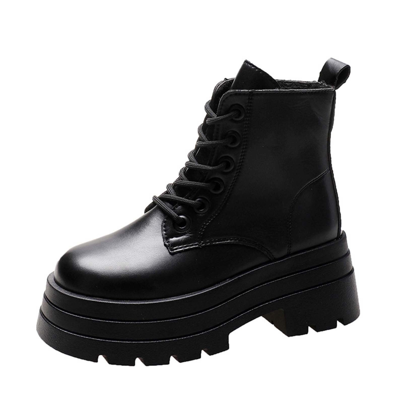 KIJBLAE Women's Platform Boots Lace Up Ankle Boots Chunky Heel Winter ...