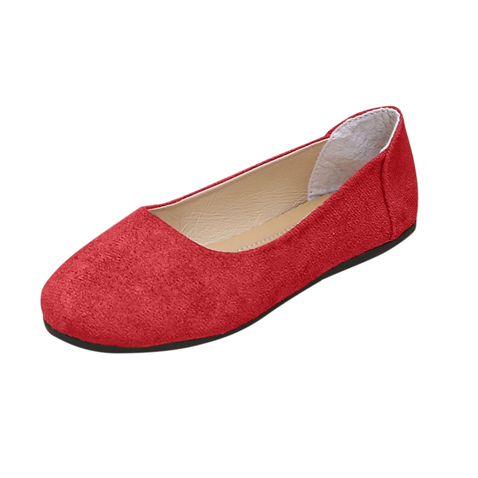 KIJBLAE Women's Solid Color Suede Ballet Flats, Round Toe Slip On Soft ...