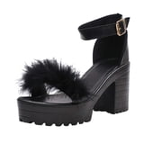 KIJBLAE Women's Summer Sandals Ankle Strap Fluffy Furry High Heels ...