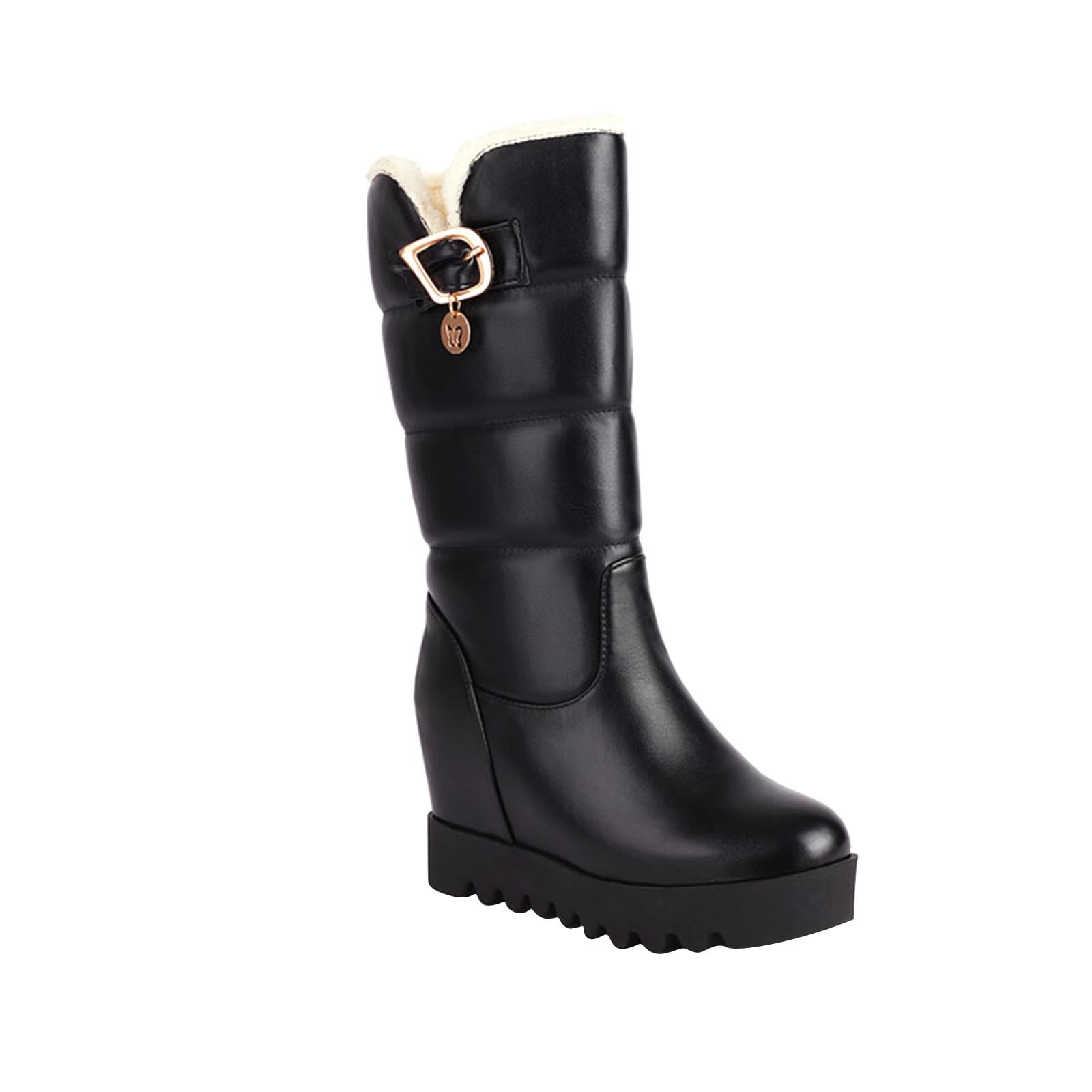 KIJBLAE Women's Winter Boots Warm Snow Boots Mid Calf Boots Platform ...