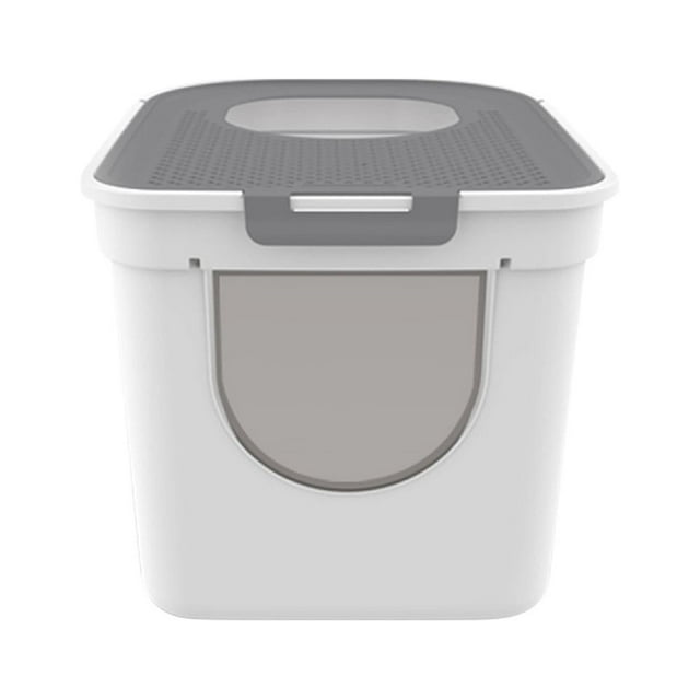 KIKAKEEP Cat litter pans, Large Top Entry Anti-Splashing Litter Box ...