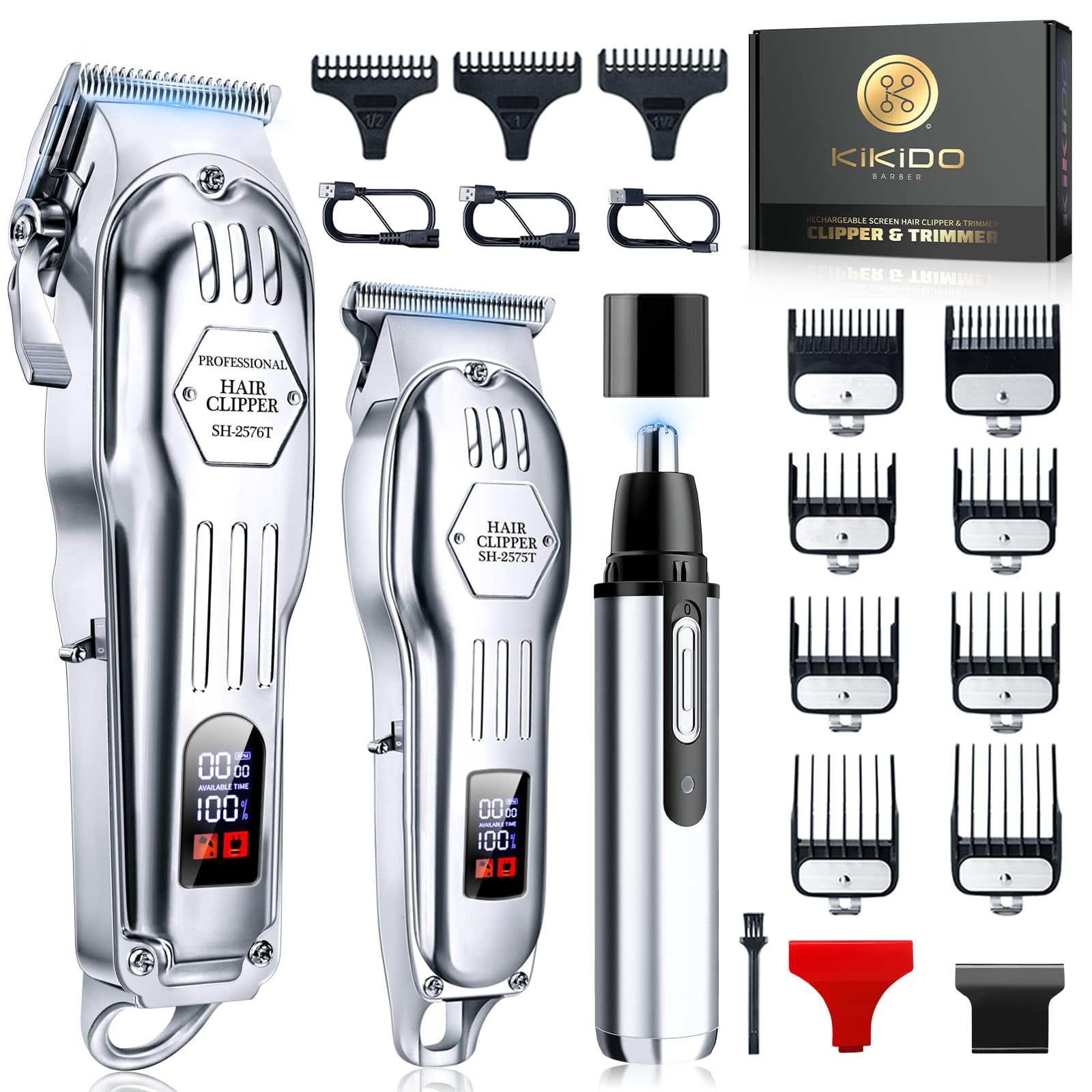 KIKIDO Professional Mens Hair Clippers, Cordless Barber Clippers and ...