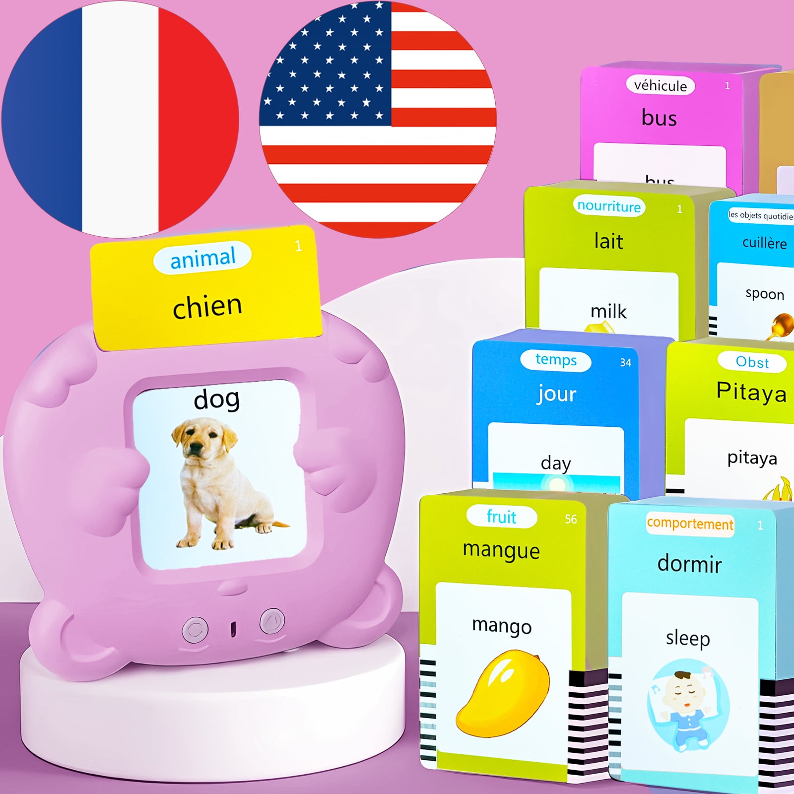 KILOGOGRAPH English French Flash Cards, Sensory Toy for Kids with ...