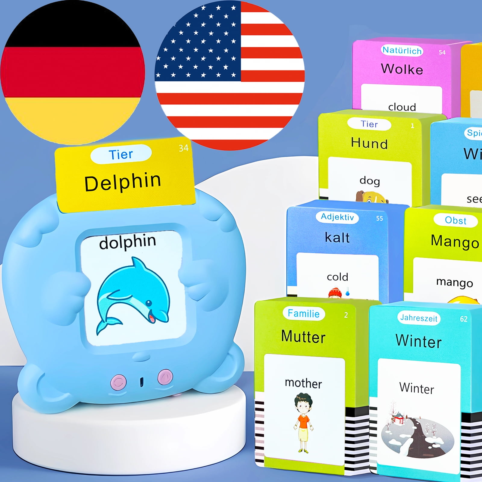 KILOGOGRAPH English German Flash Cards, Sensory Toy for Kids with ...