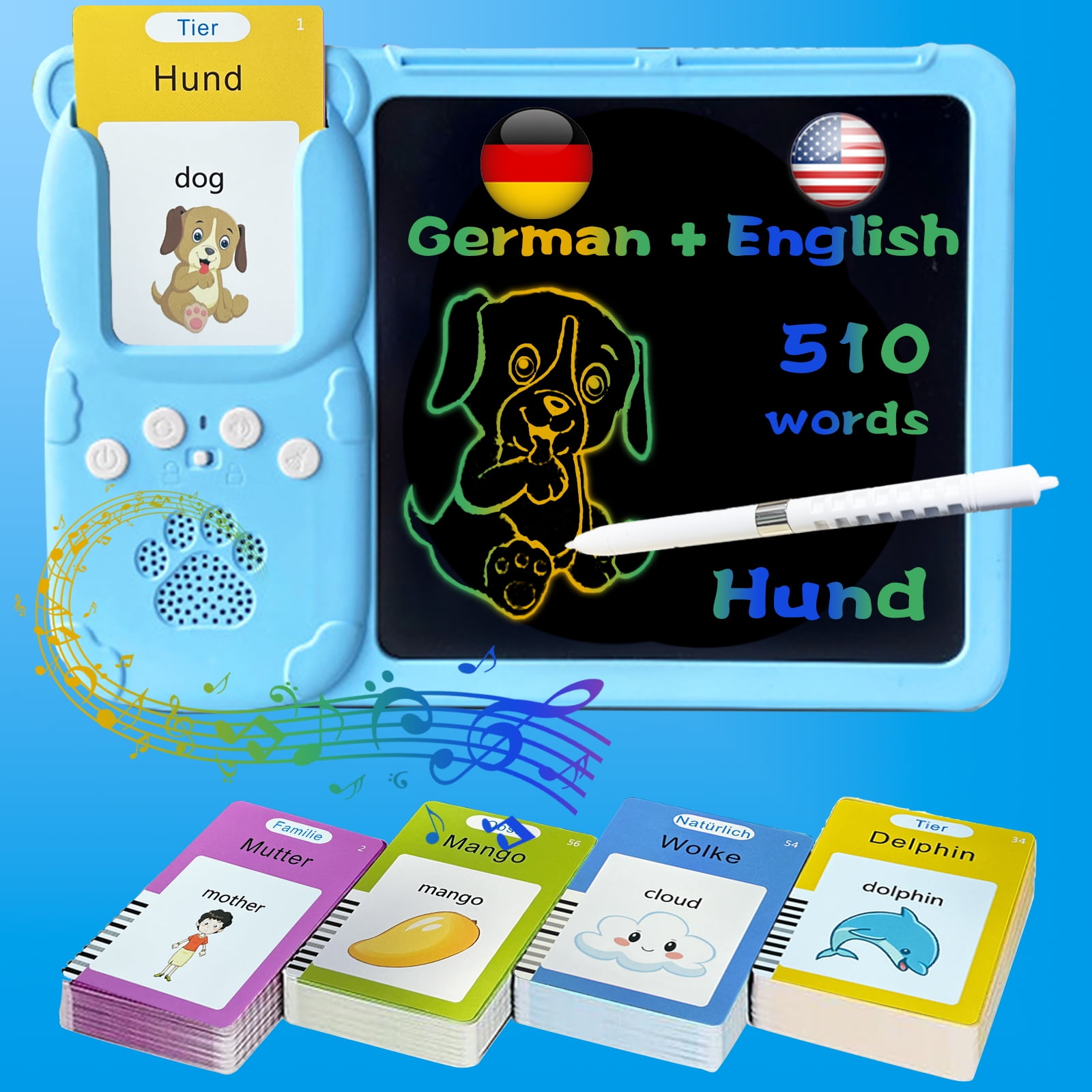 KILOGOGRAPH Talking German Flash Cards, Drawing Writing Tablet, Sensory ...