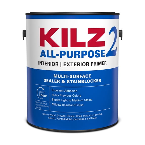 KILZ 2 All-Purpose Primer, Interior/Exterior, 1 Gallon, Water-Based ...