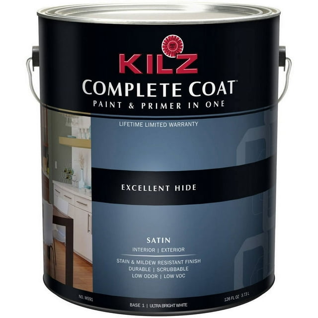 KILZ Complete Coat, Paint & Primer, Interior/Exterior, Satin, Base 3, 1 ...