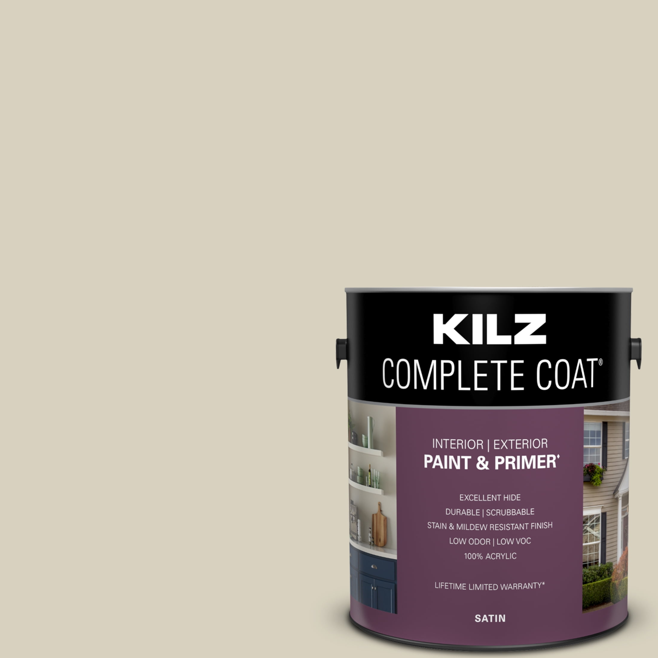 KILZ Complete Coat Paint & Primer, Interior/Exterior, Satin, Oatmeal, 1 ...