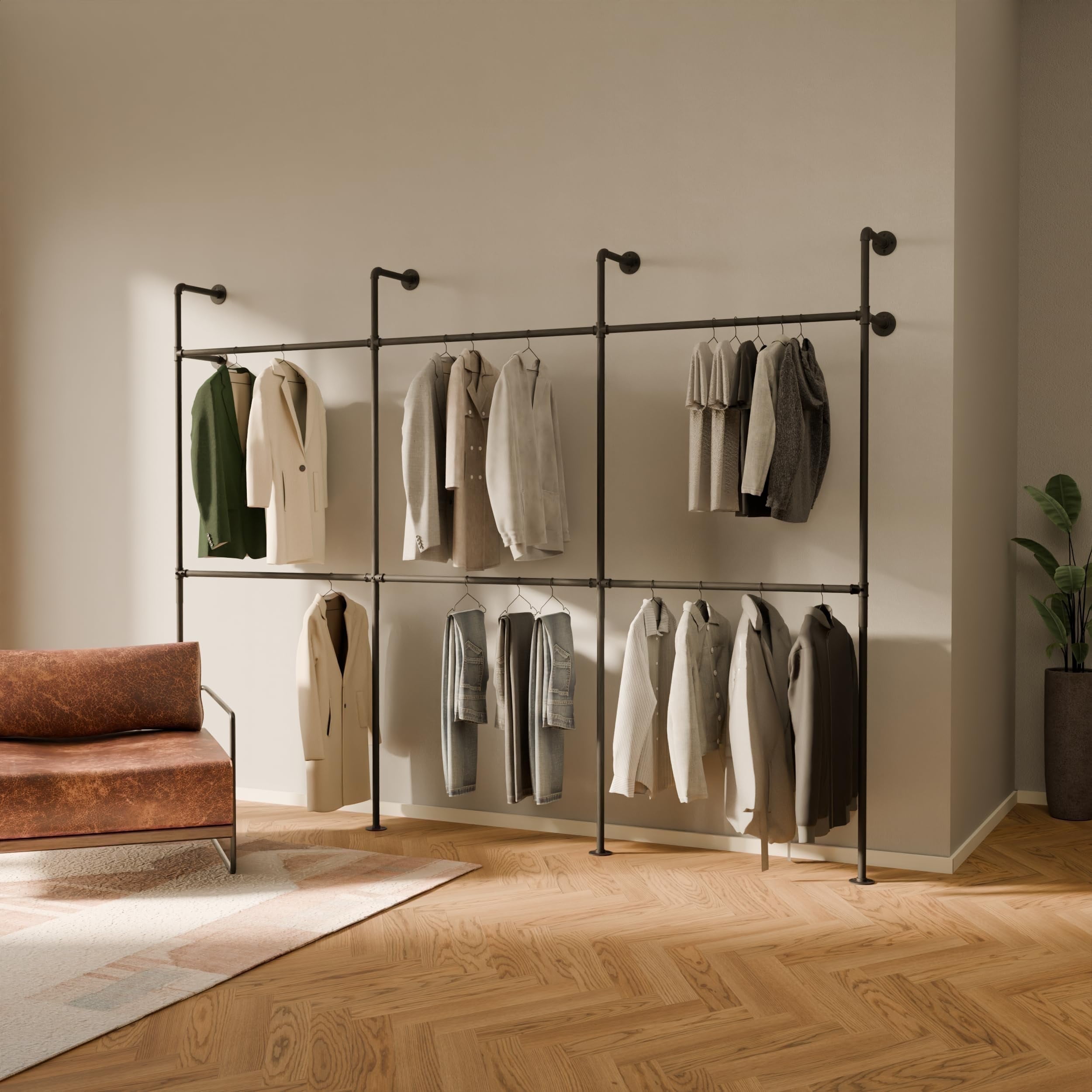 pamo Industrial Pipe Clothing Rack - 880 lbs Capacity - Wall Mounted ...