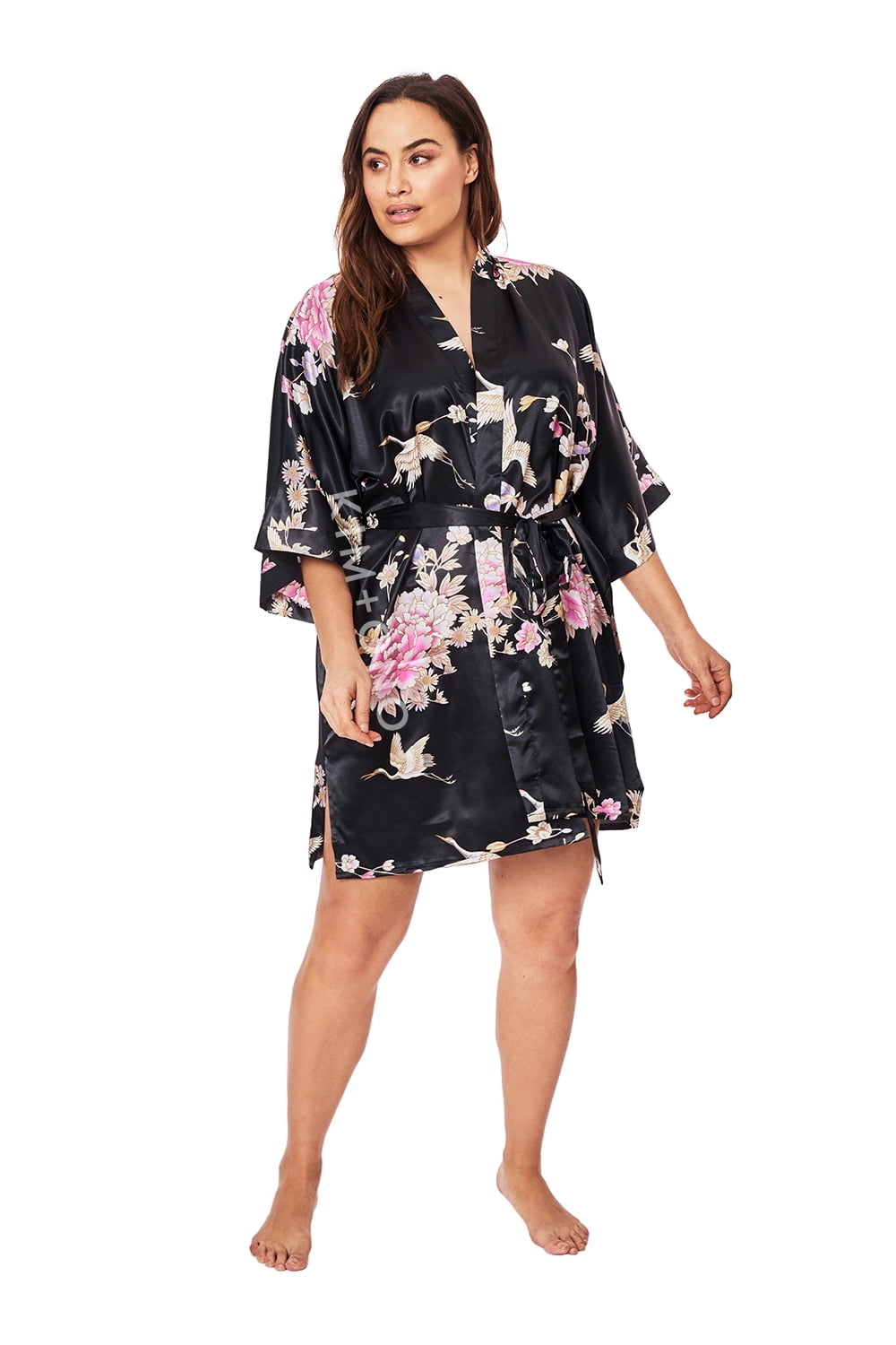 KIM+ONO Plus Size Short Kimonos Satin Robe for Women, Plus Size ...