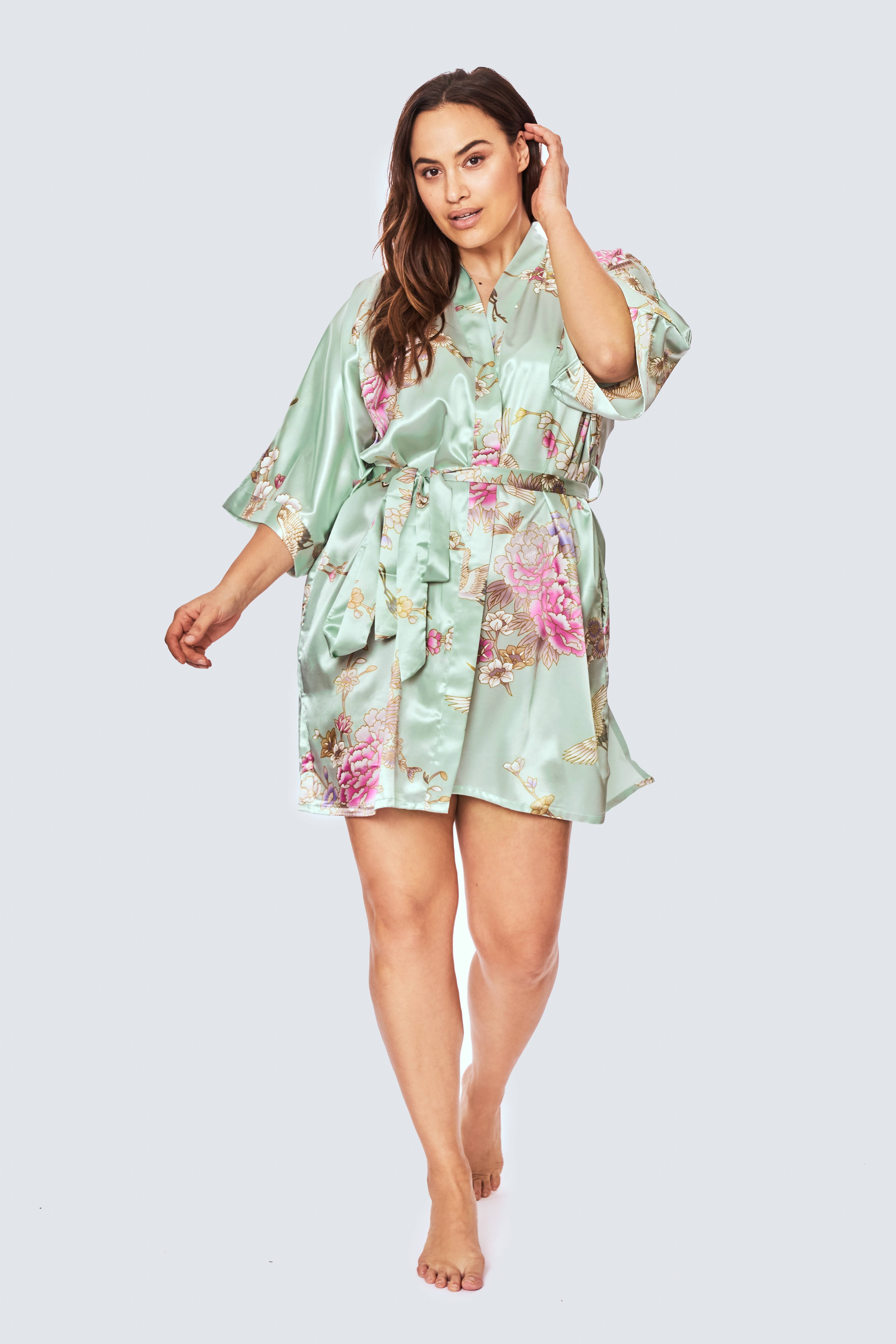 KIM+ONO Plus Size Short Kimonos Satin Robe for Women, Plus Size ...