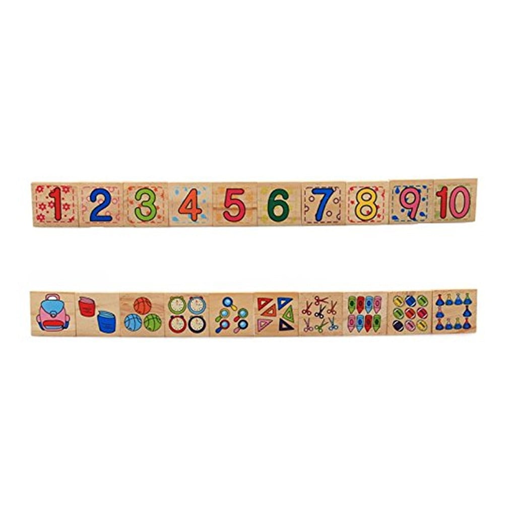 KIMAN Wood Math Blocks Shape Sorter Number and Stacking Learning Toys ...