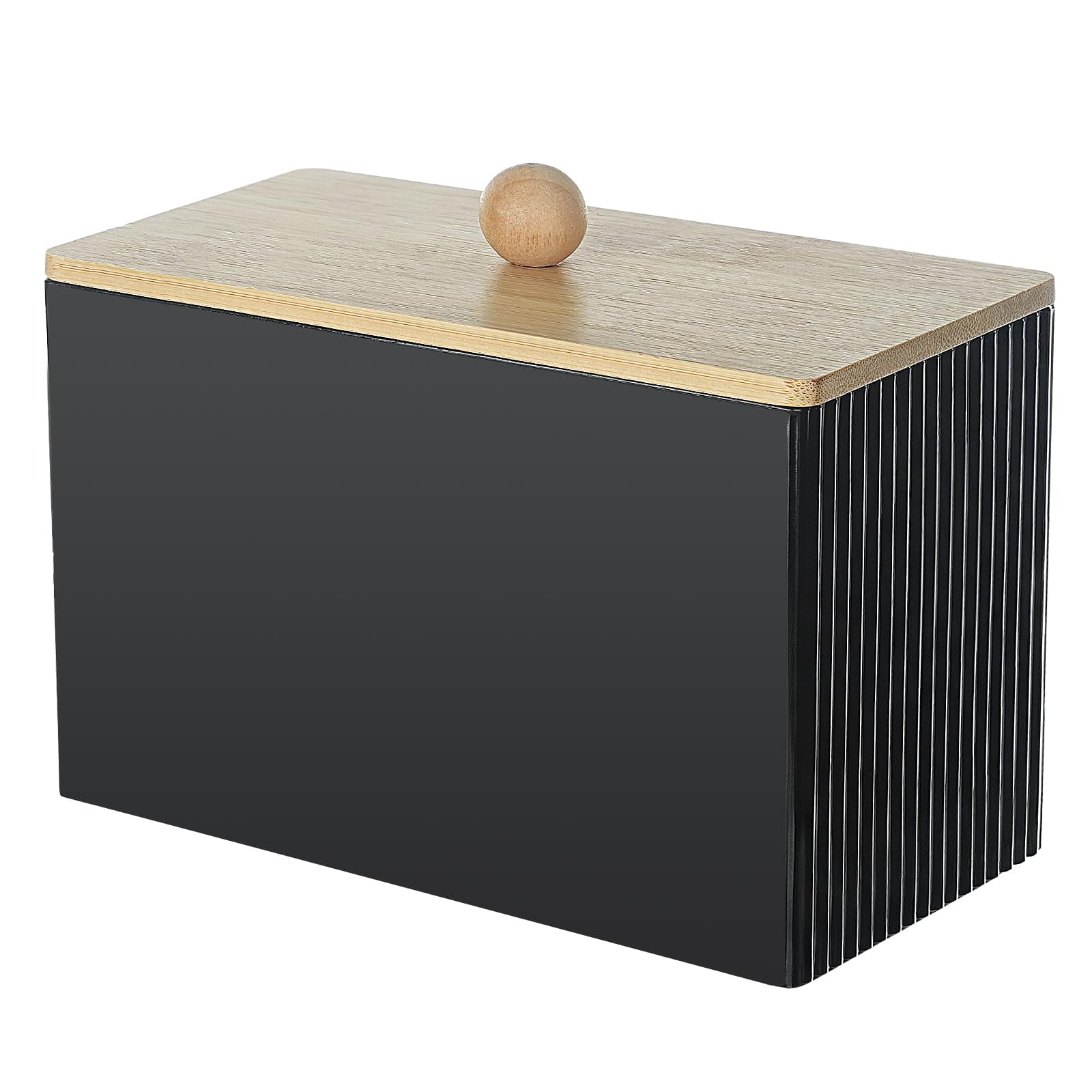 KIMCHOMERSE Wood Lid Qtip Holder Storage, Bathroom Cotton Ball Holder ...