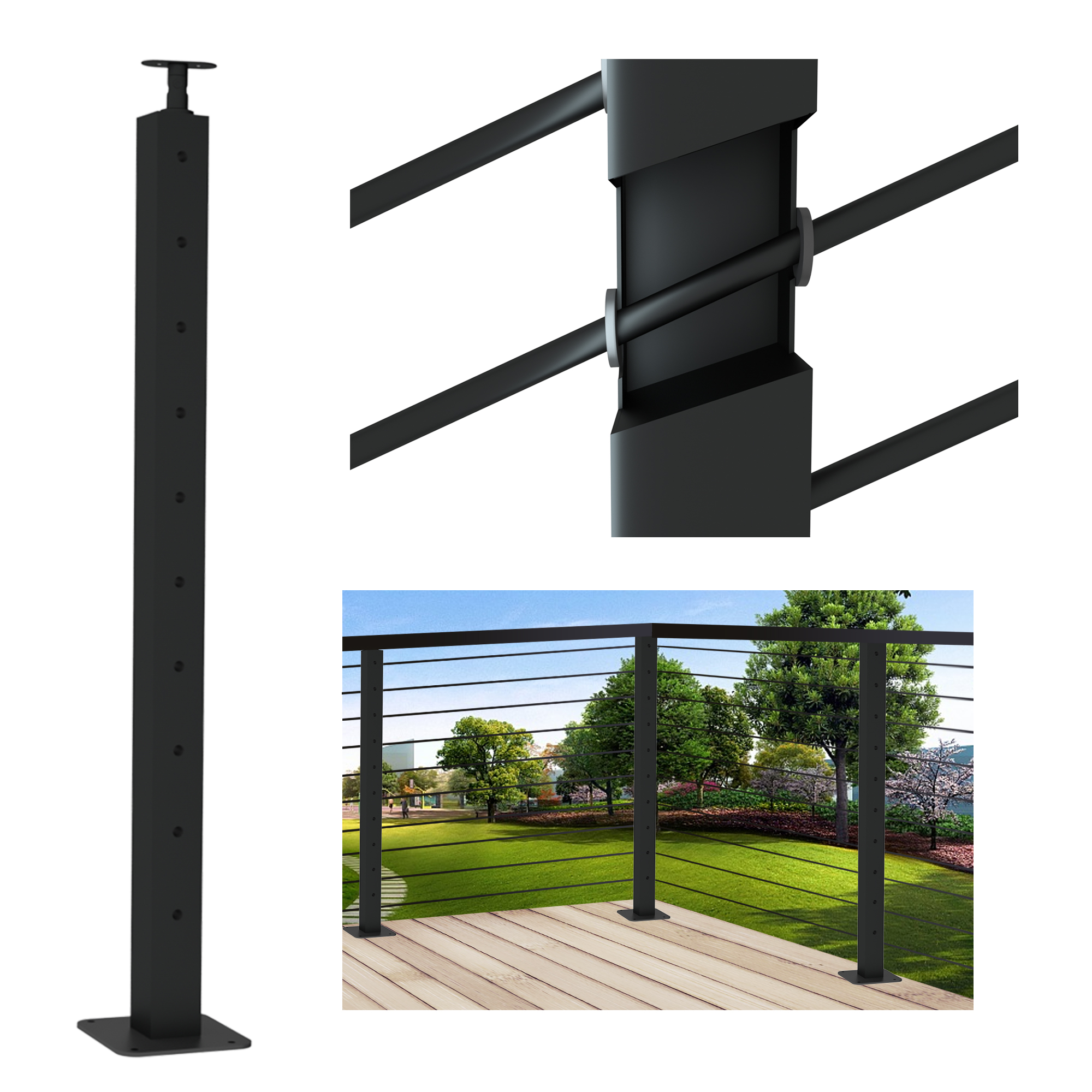 KIMCHUL 2 PCS Cable Railing Post 36"x2"x2"（Square column 33"） Stainless ...