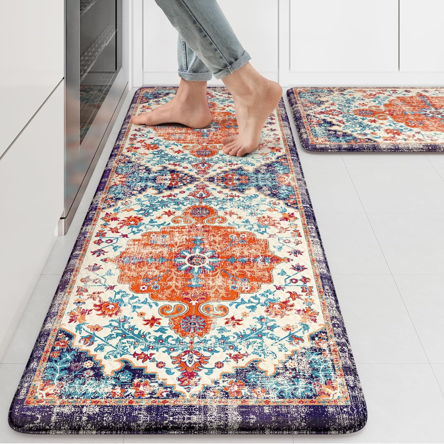 KIMDOE Kitchen Rugs Cushioned Anti Fatigue Kitchen Mat Non-Skid ...