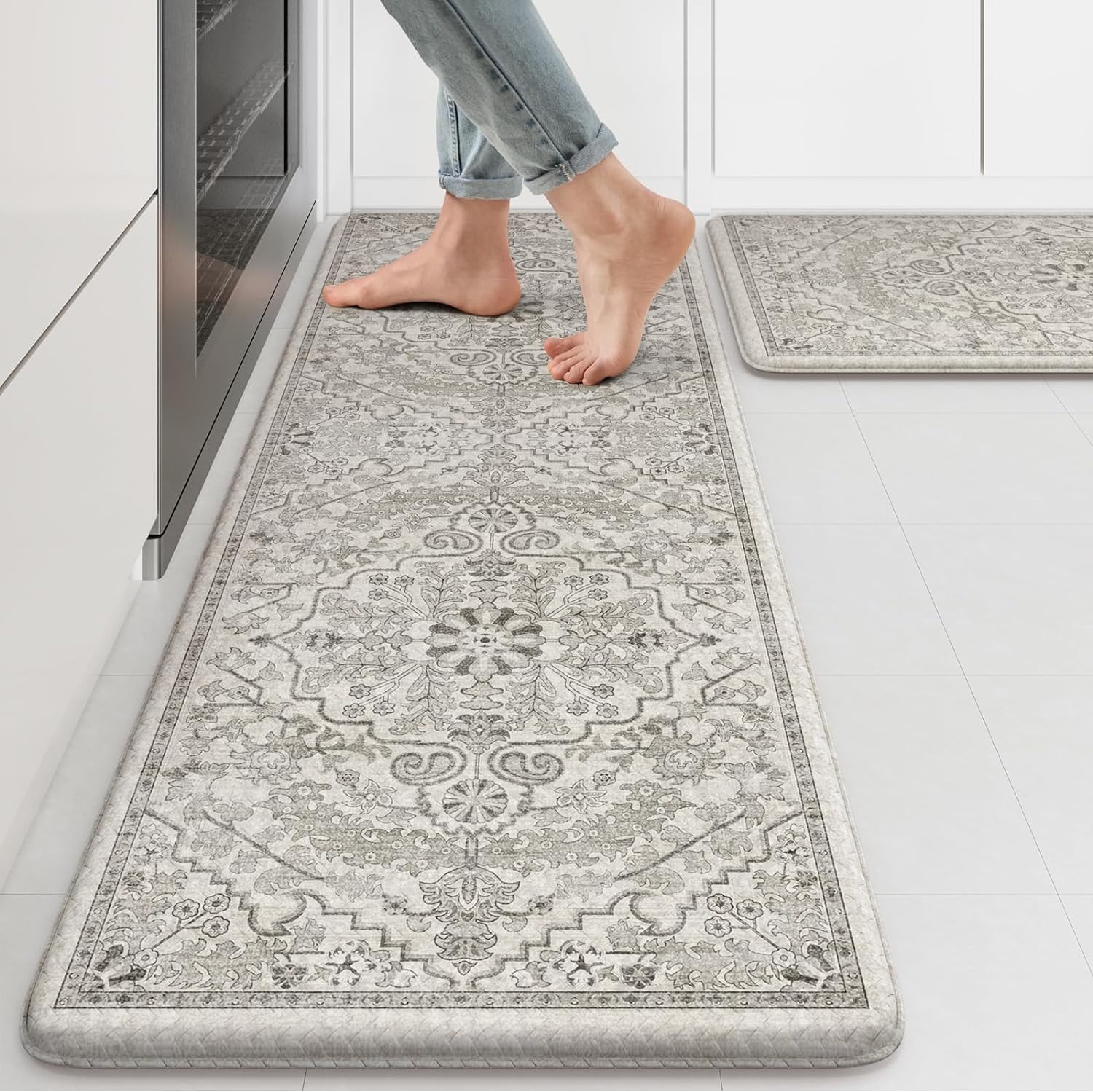 KIMDOE Kitchen Rugs Cushioned Anti Fatigue Kitchen Mat Non-Skid ...