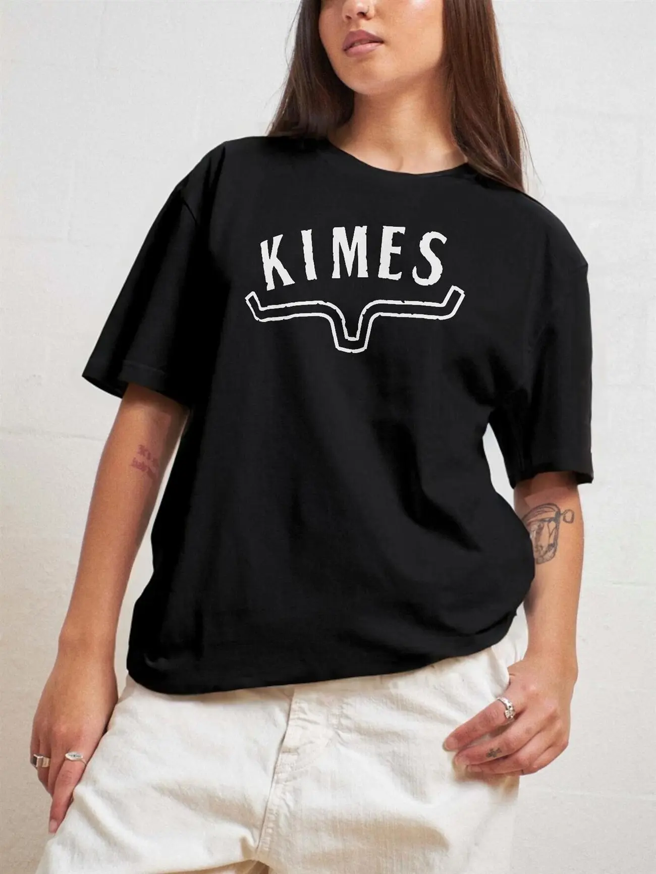 KIMES Women's Black Casual T-Shirt - Short Sleeve Round Neck Tee with ...