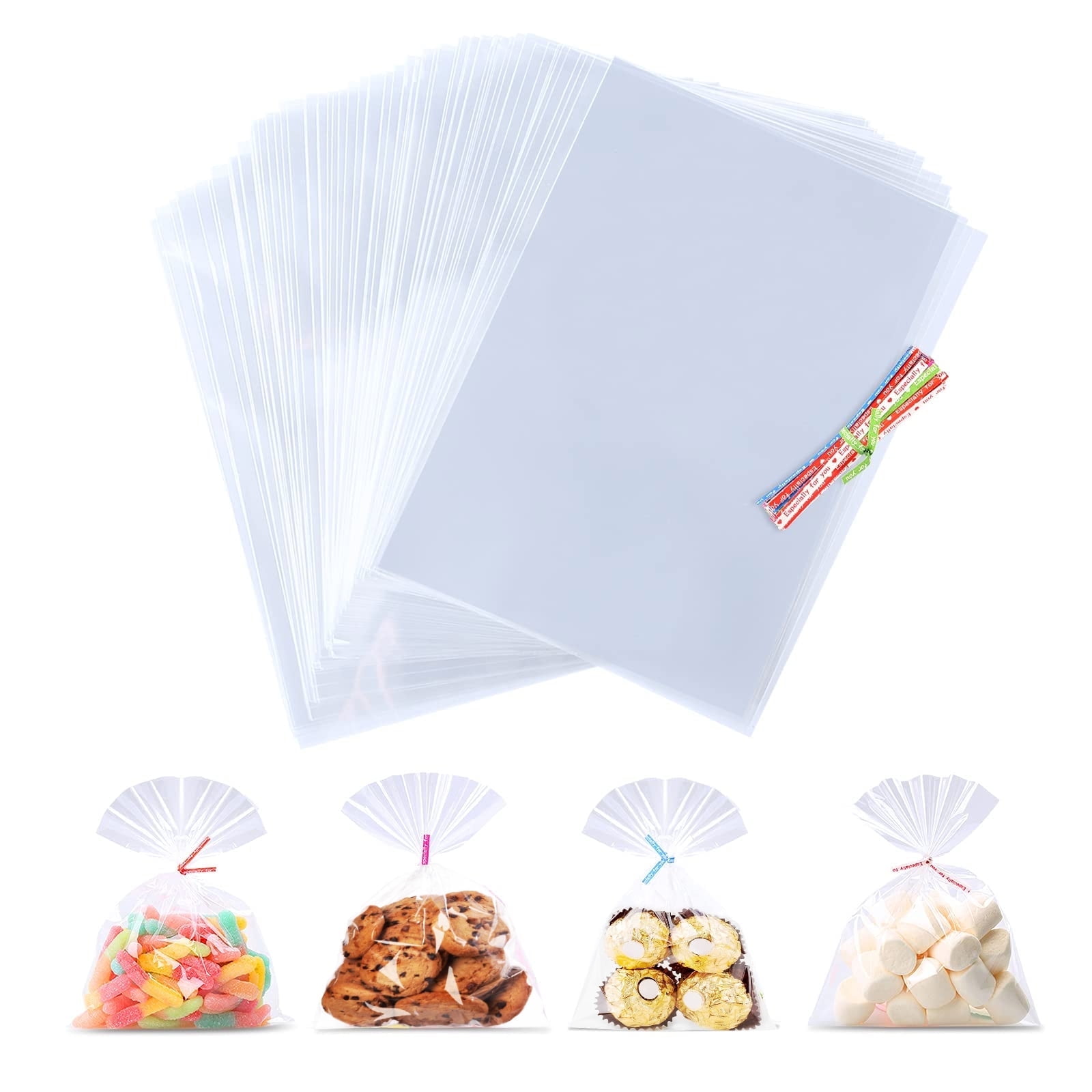 KIMHY Cellophane Treat Bags, 6 x 8 in Cookie Bags with Seal for Snacks ...