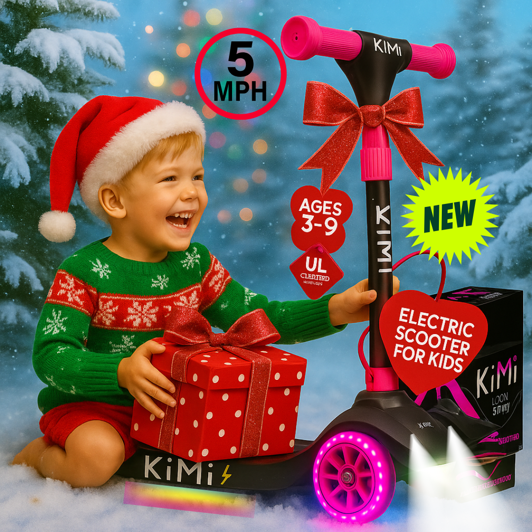 KIMI Kids Small Foldable 3-Wheel Electric Scooter, Adjustable, Ages 2-8 ...