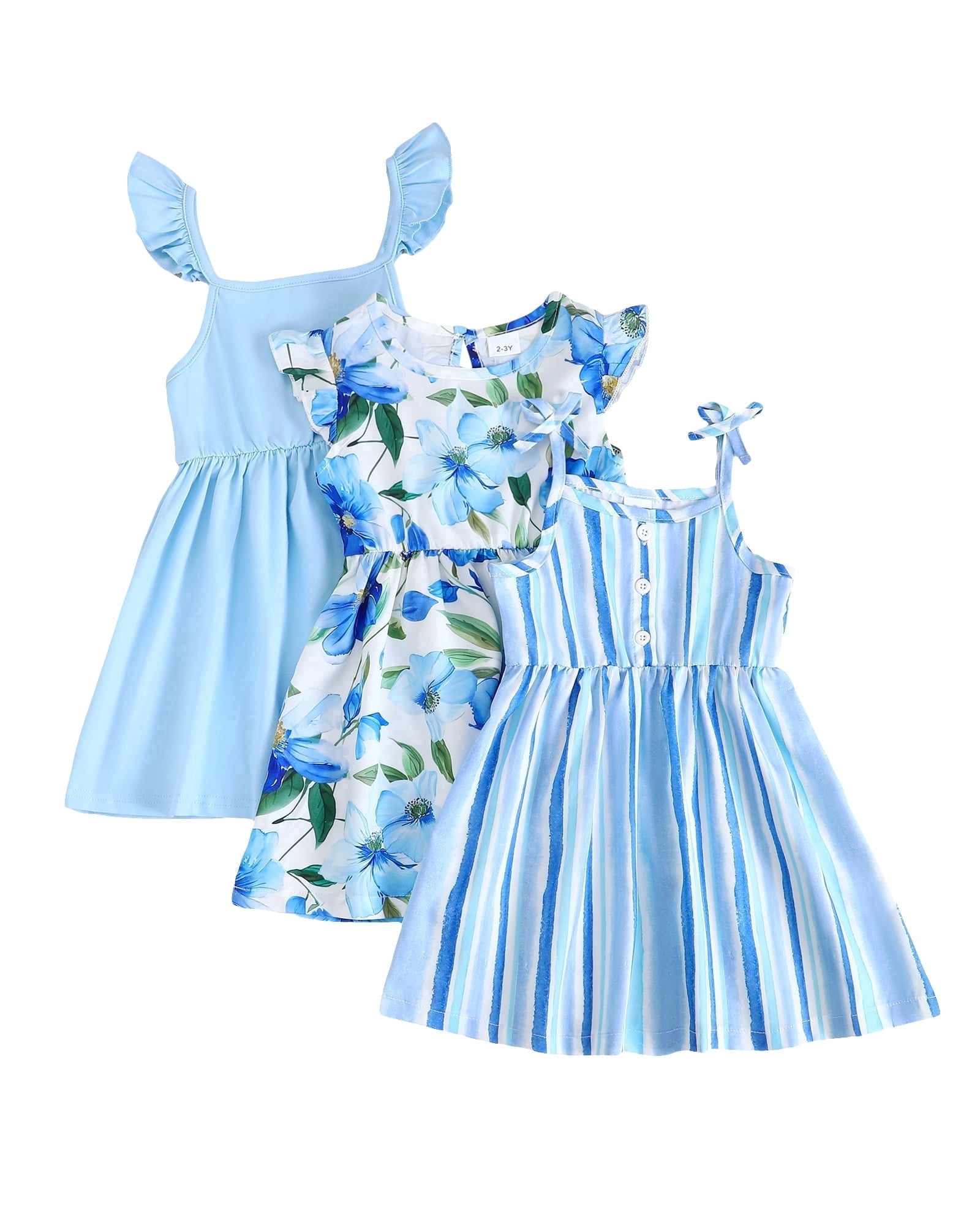 KIMIBEAR Toddler Girls Summer Dress 4T Sleeveless A-line 3pk - Walmart.com