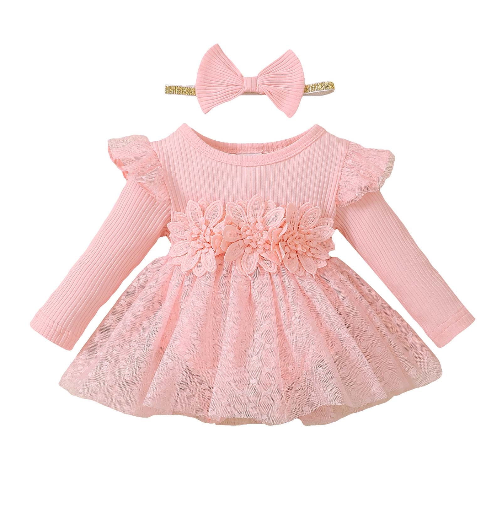 KIMI BEAR Newborn Baby Girls Dress 6-12 Months Fall Winter Warm Clothes Solid Color Ruffle Long ...