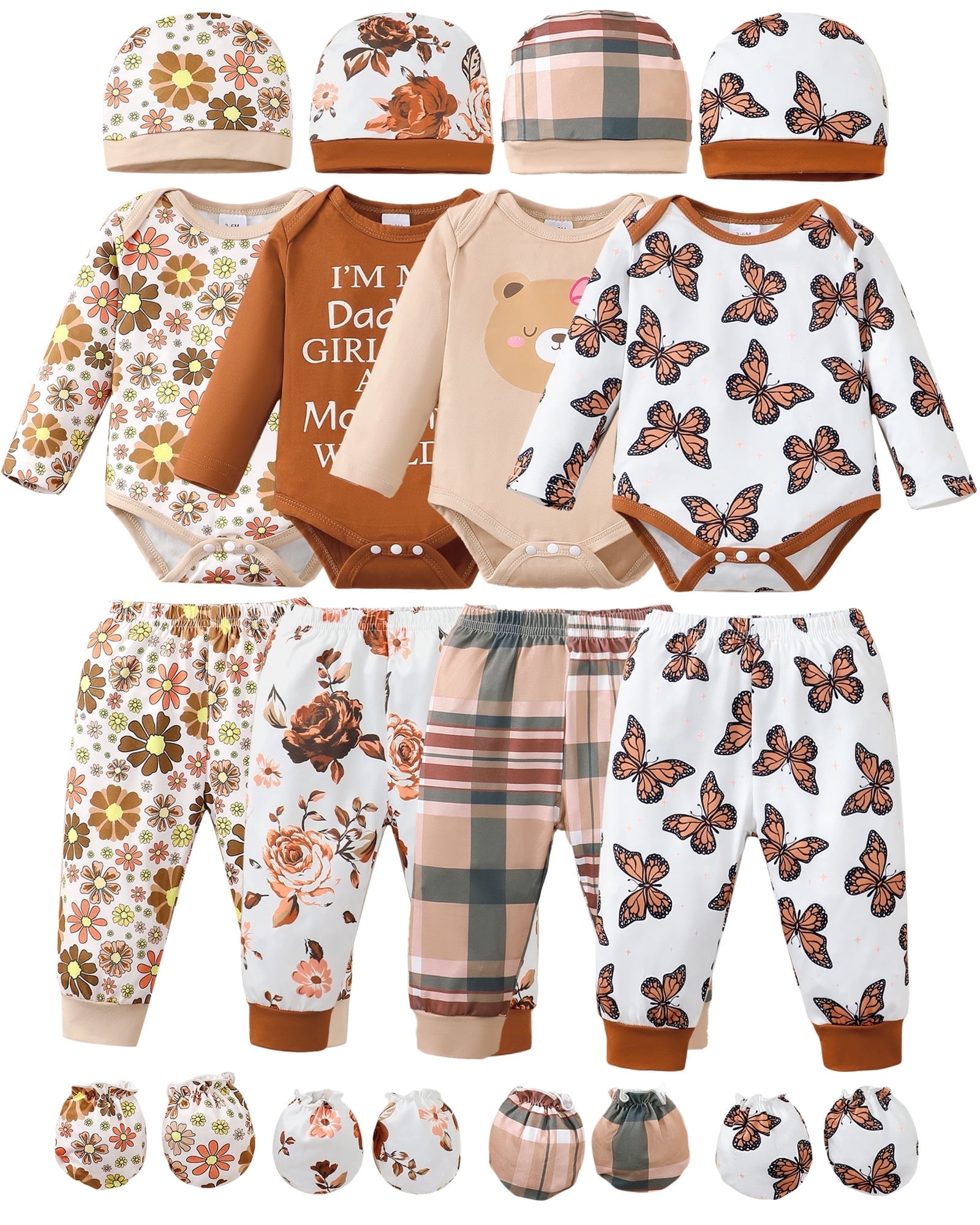 KIMI BEAR Newborn Baby Girls Layette Set 4 Packs 3-6 Months Winter ...