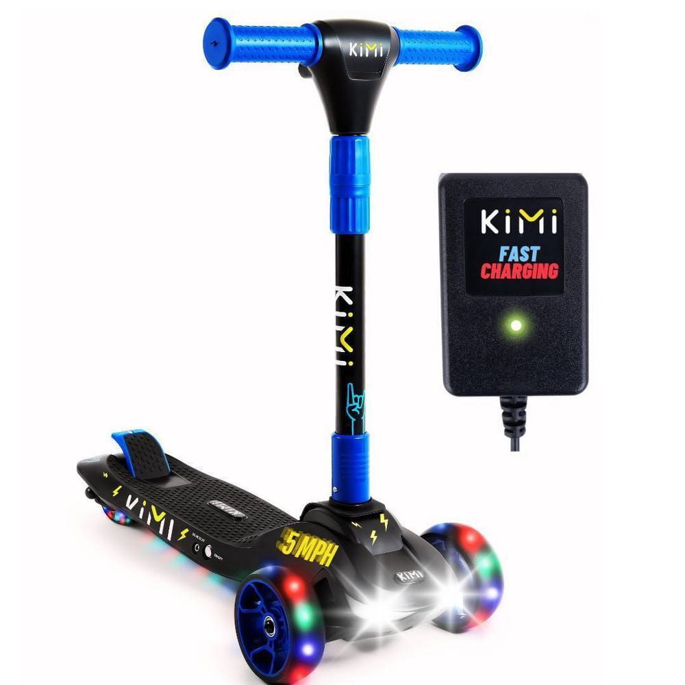 KIMI Kids Electric Scooter Light-Up Wheels Blue Lean-to-Steer 5 mph 3-9 ...