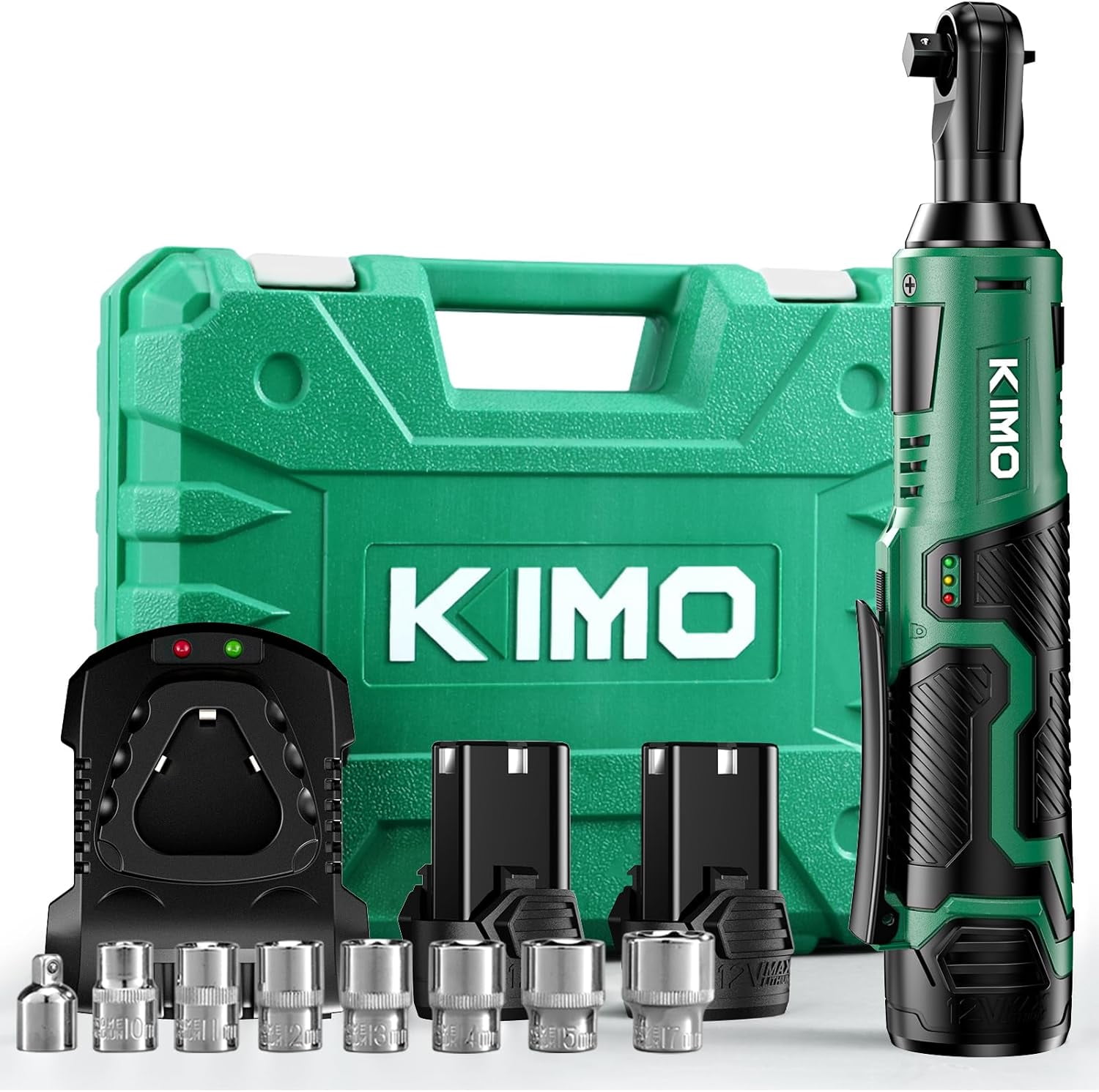 KIMO Cordless Electric Ratchet Wrench Set, 40 Ft-lbs, 400 RPM, 12V ...