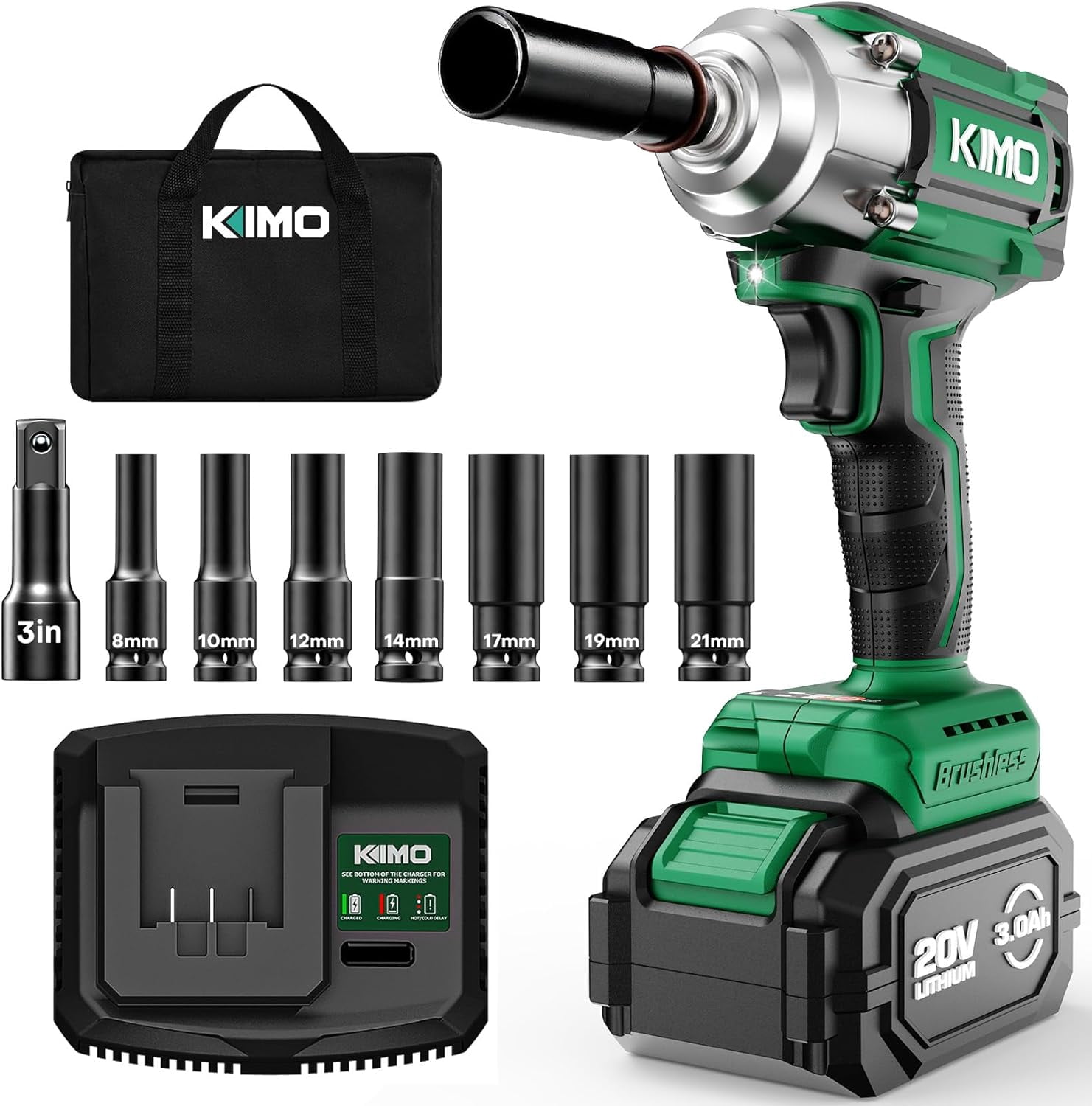 KIMO Cordless Impact Wrench, 3000 RPM & Max Torque 350 ft-lbs (475N.m ...