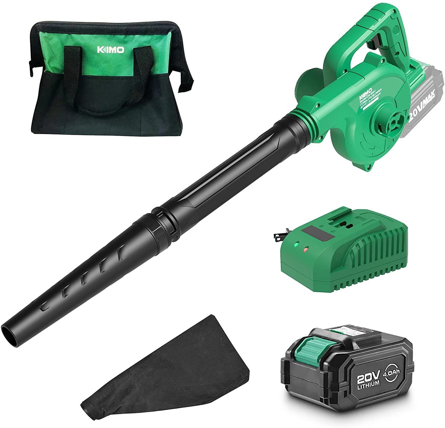KIMO 20V 4.0Ah Lithium Cordless Leaf Vacuum - Rechargeable & Includes ...