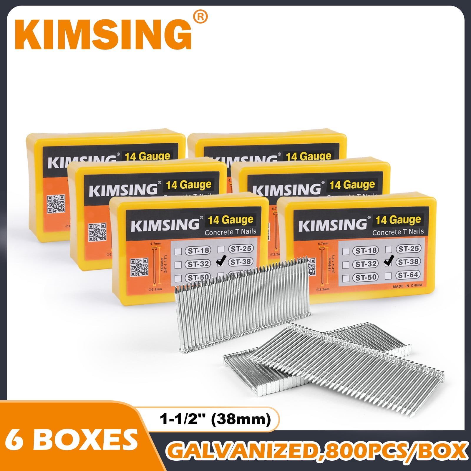KIMSING 14 Gauge 1-1/2'' Length Concrete Nails Concrete T-Nails 800 PCS ...