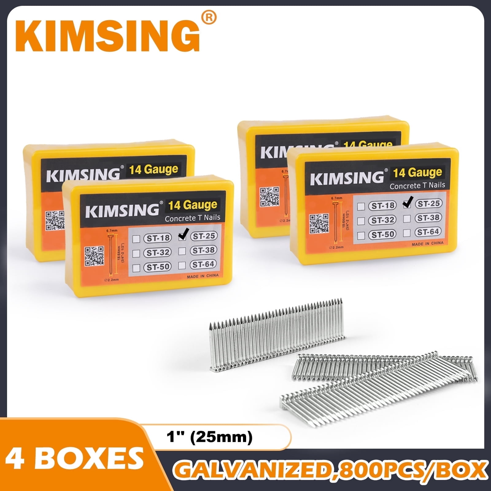 KIMSING 14 Gauge 1'' Length Concrete T-Nails for Concrete Nailers ...