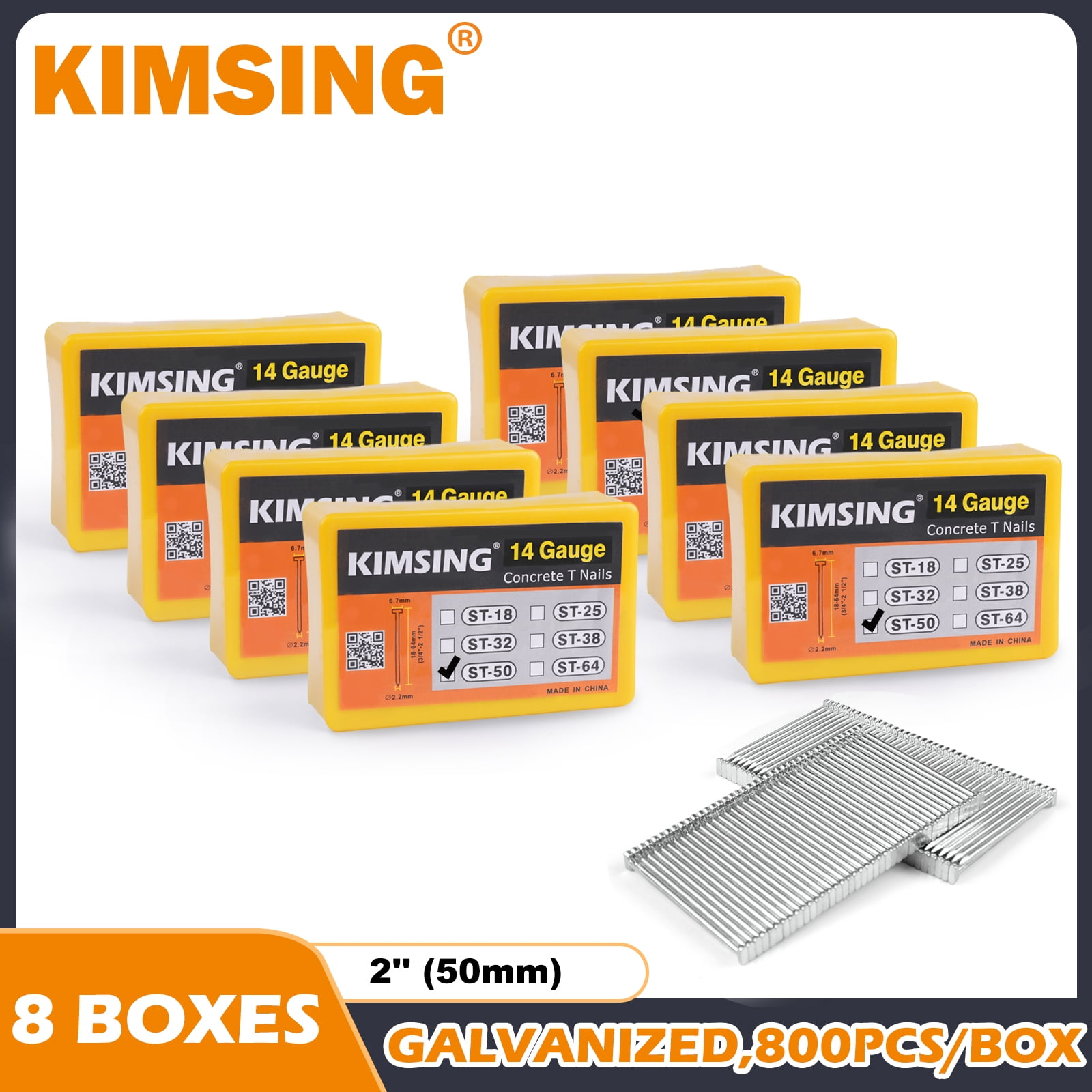 KIMSING 14 Gauge 2'' Length Concrete Nails Concrete T-Nails for ...