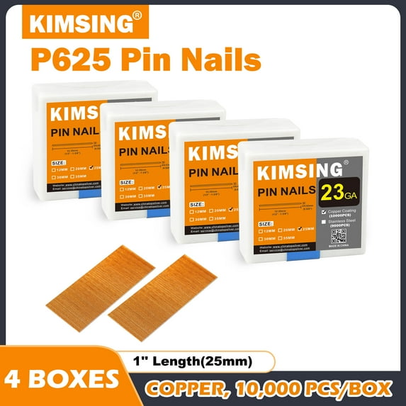 KIMSING Headless Micro Pin Nails P625 25mm, 10000pcs/box(4 boxes ...